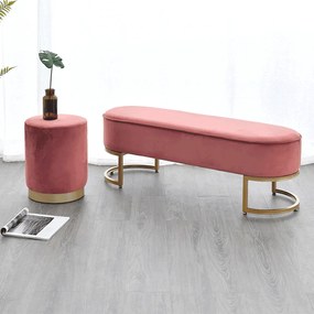 Designová lavice, růžová Velvet látka/gold chrom-zlatý, MIRILA NEW