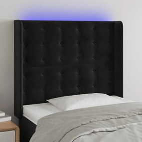 Čelo postele s LED černé 83 x 16 x 118/128 cm samet