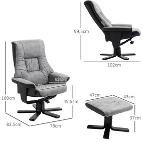 HOMCOM polohovací křeslo s taburetem, otočné TV křeslo s funkcí polohování, mikrovlákno šedé, 78x82,5x109 cm, ideální pro obývací pokoj a relaxaci | …