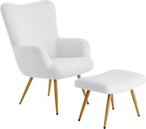 XXXLutz RELAXAČNÍ KŘESLO S TABURETEM, kov, textil, bílá Ti'me - Křesla klasická - 001836000801