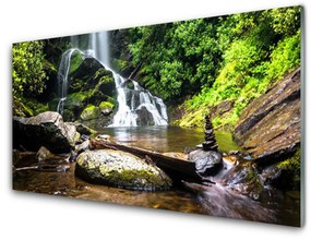 Plexisklo-obraz Vodopád Kameny Les Příroda 125x50 cm