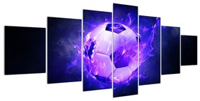 Obraz fotbalového míče v modrém ohni (210x100 cm)