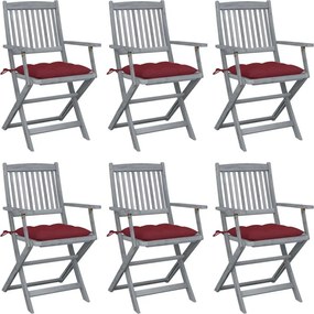 vidaXL Skládací zahradní židle s poduškami 6 ks masivní akáciové dřevo [3065431] Barva: vínová červená