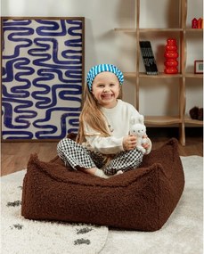Tmavě hnědý dětský puf z textilie bouclé Warm Hazel – Wigiwama