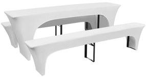 3 strečové bílé povlaky na pivní stůl a lavice 220 x 70 x 80 cm 130793