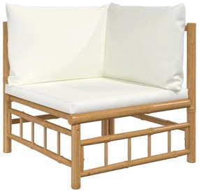 5dílná zahradní sedací souprava krémově bílé podušky bambus,  3155202