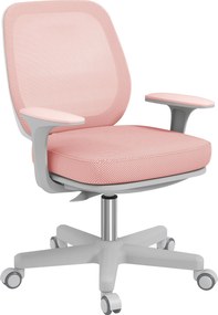 Ergonomická kancelářská židle Vinsetto z prodyšné tkaniny s 5 kolečky, nastavitelná výška, 55x48x82,5-94,5 cm, Růžová | Aosom