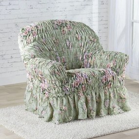 Napínací potahy s volánem FIORELA zelená křeslo (š. 60 - 110 cm)