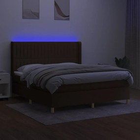 Box spring postel s matrací a LED tmavě hnědá 160x200 cm textil 3139048