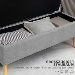 HOMCOM Lavice Čalouněná lavice s úložným prostorem 110 x 39 x 45 cm v šedé barvě se vzhledem lnu do předsíně ložnice obývacího pokoje z kaučukového d…