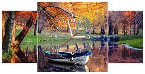 Gario Obraz s hodinami Romantické místo u jezera - 3 dílný Rozměry: 90 x 70 cm