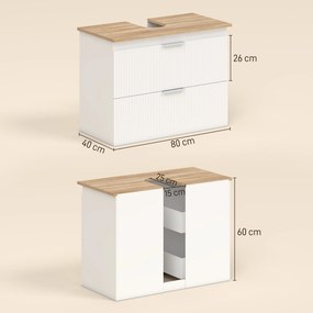 HOMCOM spodní skříňka pod umyvadlo s 2 velkými zásuvkami, dvoubarevná, vhodná pro sloupkové i nábytkové umyvadlo, 80 × 40 × 60 cm, bílá a přírodní