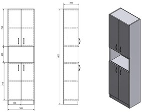 Aqualine SIMPLEX ECO vysoká skříňka 50x180x30cm SIME520