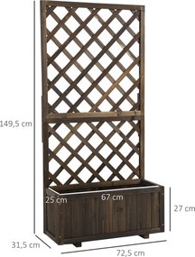 Outsunny vyvýšený záhon s mříží Dřevěný květinový truhlík 72,5x31,5x149,5 cm ideální pro popínavé rostliny a růže na zahradě |