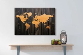 Obraz oranžová mapa na dřevě - 90x60 cm