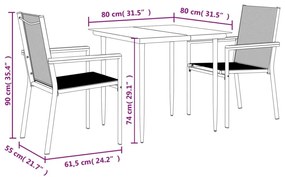 3dílný zahradní jídelní set černý textilen a ocel,  3187033