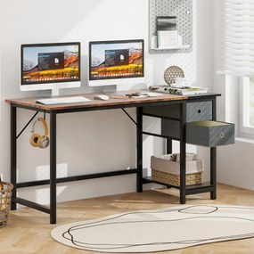 Costway 140 cm dlouhý stůl se 2 zásuvkami, háčkem na sluchátka a úložným