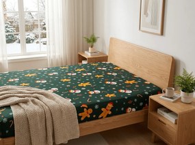 Prostěradlo z mikrovlákna SNĚHULÁK A PERNÍČEK zelené 90x200 cm