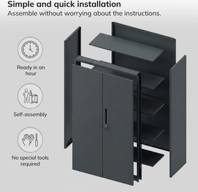 Kovová modulární multifunkční skříň na podstavci antracitová MEGAN 1600 x 900 x 400 mm