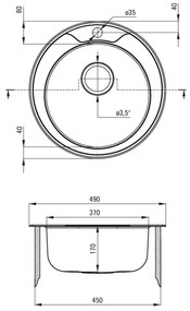 Deante Twist, nerezový dřez na desku 1-komorový B/O 490x170 3,5" + sifon, vzor satyna s límcem, ZHC_0803