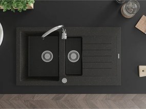 Mexen Matias - dřez granitový 90,0x50,5cm, 1,5-komorový, černá-zlatá, 6502901505-75