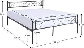 Kovová postel s roštem, 180x200, černá, STELVIA NEW Kondela 0000416496