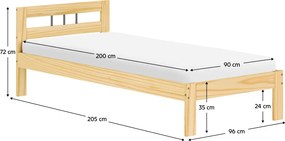 Kondela Postel s roštem, přírodní, borové dřevo, 90x200, JONA NEW