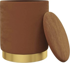Kulatá stolička s úložným prostorem hnědá samet 31 x 37 cm 340289