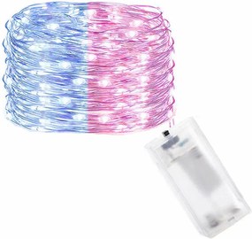 LED řetěz Nano Duo - 2m, 20LED, 2xAA, modrá/růžová