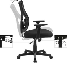 SONGMICS síťová kancelářská židle, ergonomická otočná židle, černá