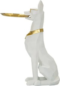 Dekorativní soška Dog Ory s podnosem 74 cm bílá