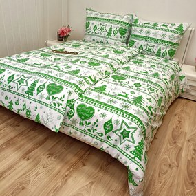 Povlečení bavlněné Vánoční povlečení Christmas zelené TiaHome - 1x Polštář 90x70cm, 1x Přikrývka 140x200cm