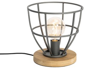 Industriální stolní lampa tmavě šedá s dřevěným kulatým - Arthur