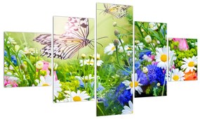 Obraz letních květů s motýlem (125x70 cm)