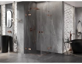 Mexen Lunar Duo, výklopný sprchový kout 110 x 110 cm, 8mm čiré sklo, profil růžové zlato, 834-110L-110P-60-00