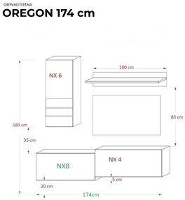 Ral Obývací stěna OREGON 5, 174 cm - Bílý lesk