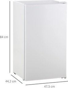 HOMCOM Mini lednička, kapacita 91 litrů, mrazák, nastavitelné police, tichý provoz, kompaktní rozměry, plast, ocel, bílá