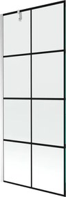 Mexen Next, vanová zástěna 1-křídlová 80 x 150 cm, fixní křídlo, 6 mm čiré sklo s černým vzorem, chromový profil, 895-080-000-00-77-01