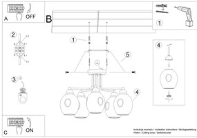Stropní svítidlo Fillan, 5x grafitové skleněné stínítko