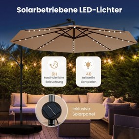 Costway Ø 300 cm konzolový deštník se 40 solárními LED světly a pytli s pískem