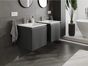 Mexen Rivel, koupelnová skříňka 50 cm s umyvadlem Otis, 1 zásuvka, drážkovaná, grafitová matná/bílá matná, 91A20-05047-1-BF66-W18M01
