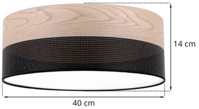 Stropní svítidlo Wood, 1x béžová dubová dýha/černé plastové stínítko, (bílé plexisklo), (fi 40cm)