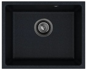 Sink Quality Crypton 55, kuchyňský granitový dřez 460x375x205 mm + černý sifon, černá skvrnitá, SKQ-CRY.B.1KBO.55.XB