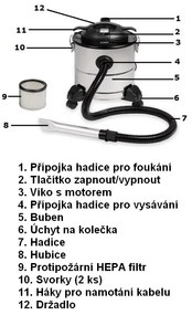 Vysavač na popel Uno, černá / bílá