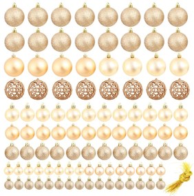 Sada vánočních baněk 100 kusů 3/4/6 cm narůžovělá/zlatá