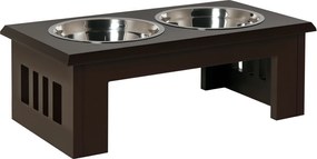 PawHut Vyvýšená miska pro psy s nerezovými miskami, miska na krmivo z MDF v barvě kávy, 58,4 x 30,5 x 25,4 cm, ideální pro domácí zvířata | Aosom.de
