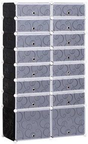 Botník modulární bezšroubový pro 32 párů bot, plast/kov, černo-bílý 95 x 37 x 160 cm 837-017
