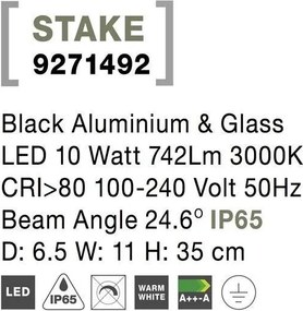 NV 9271492 Venkovní svítidlo s bodcem STAKE černý hliník a sklo LED 10W 3000K 100-240V 24st. IP65 - NOVA LUCE