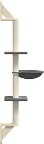 Nástěnné škrabadlo pro kočky se sloupkem tmavě šedé 142,5 cm 172397