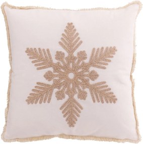 Béžovobílý vánoční polštář se sněhovou vločkou Snowflake – 45*45*15 cm